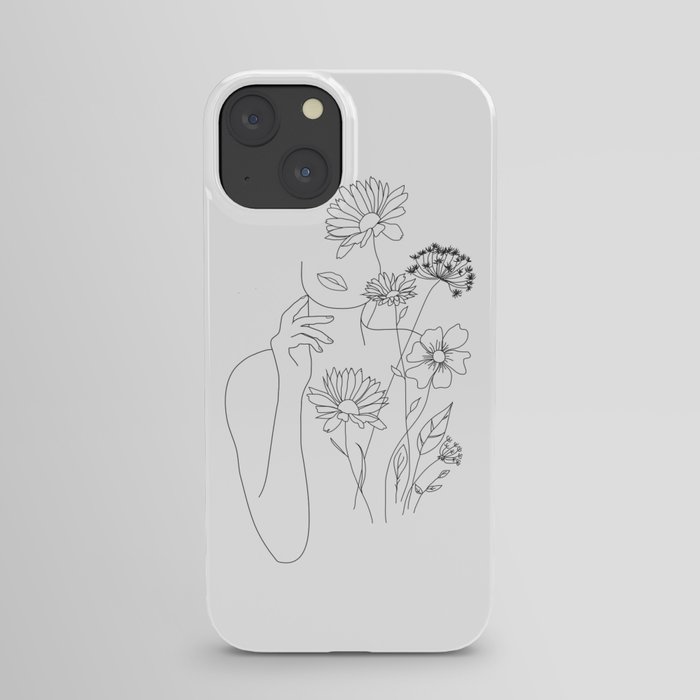 Minimal Line Art Woman With Flowers Iii Iphone Case By Nadja Society6