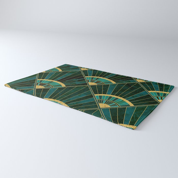 green geometric pattern rug
