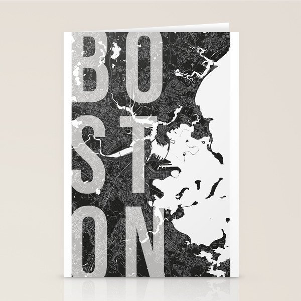 Boston Mono Street Map Text Overlay Stationery Cards by Typologie Paper ...
