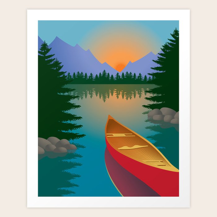 Canoe On River Drawing