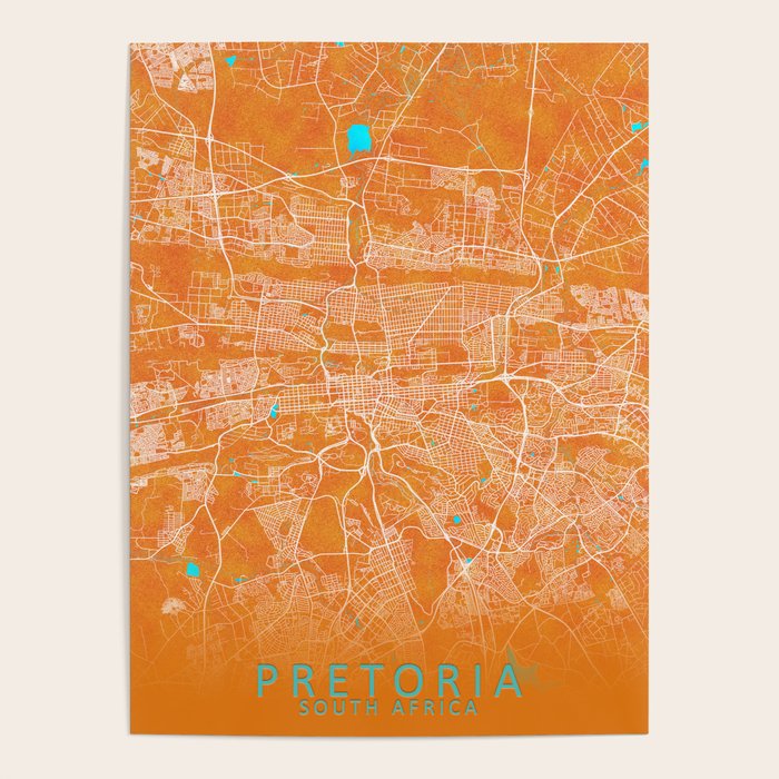 Pretoria, South Africa, Gold, Blue, City, Map Poster by City Map Art ...