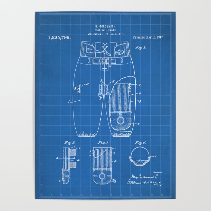 Football Pants Patent - Football Art - Blueprint Poster by Patent Press ...