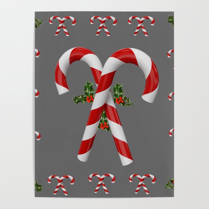 Red White Christmas Candy Canes Holly Berries Poster By Sharlesart