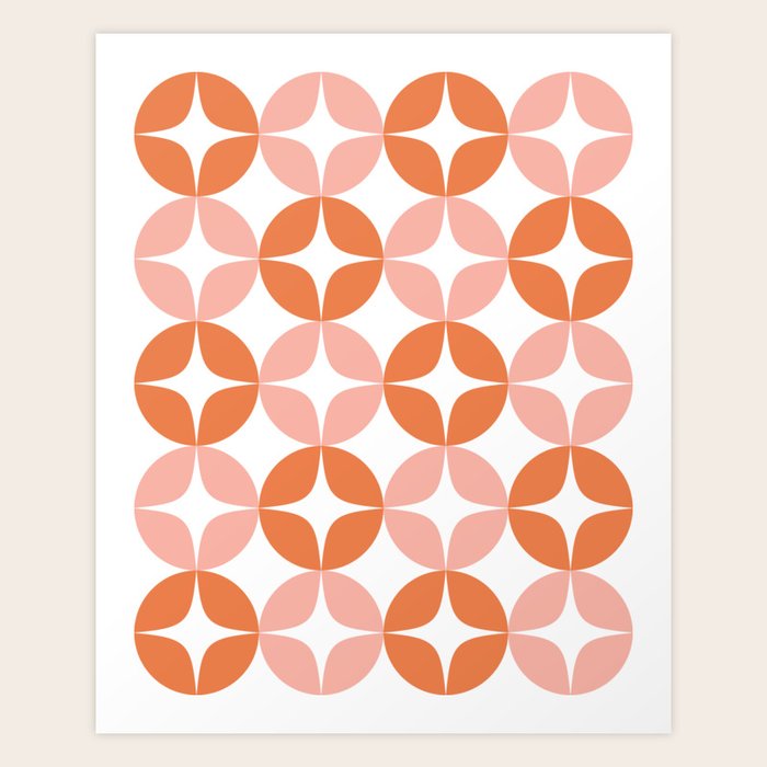 Mid Century Modern Motif Pattern in Burnt Orange and Blush Art Print by ...