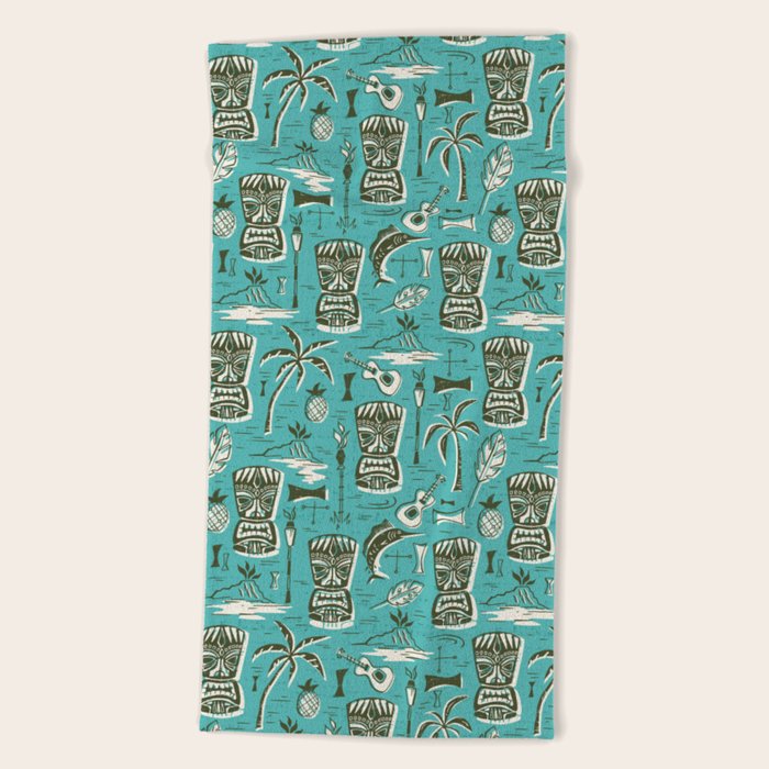Tropical Tiki - Aqua Beach Towel by Heather Dutton | Society6