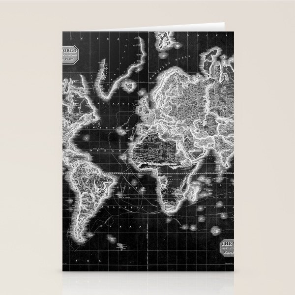 Black and White World Map (1812) Inverse Stationery Cards by ...