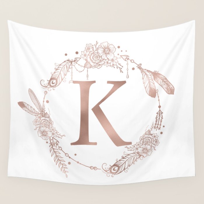 Letter K Rose Gold Pink Initial Monogram Wall Tapestry by Nature Magick ...