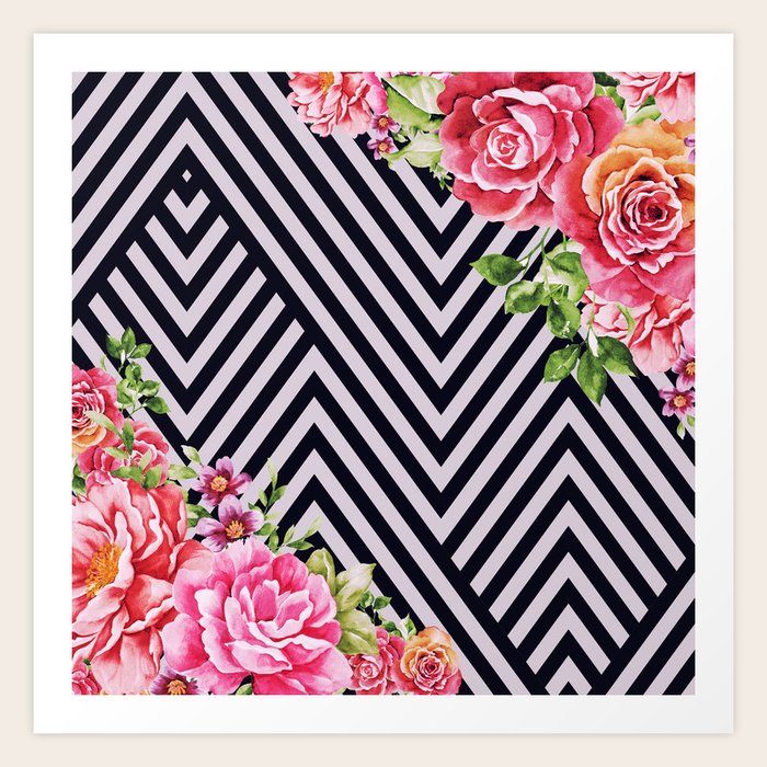 beautiful flowers geometric Art Print by Mark Ashkenazi | Society6