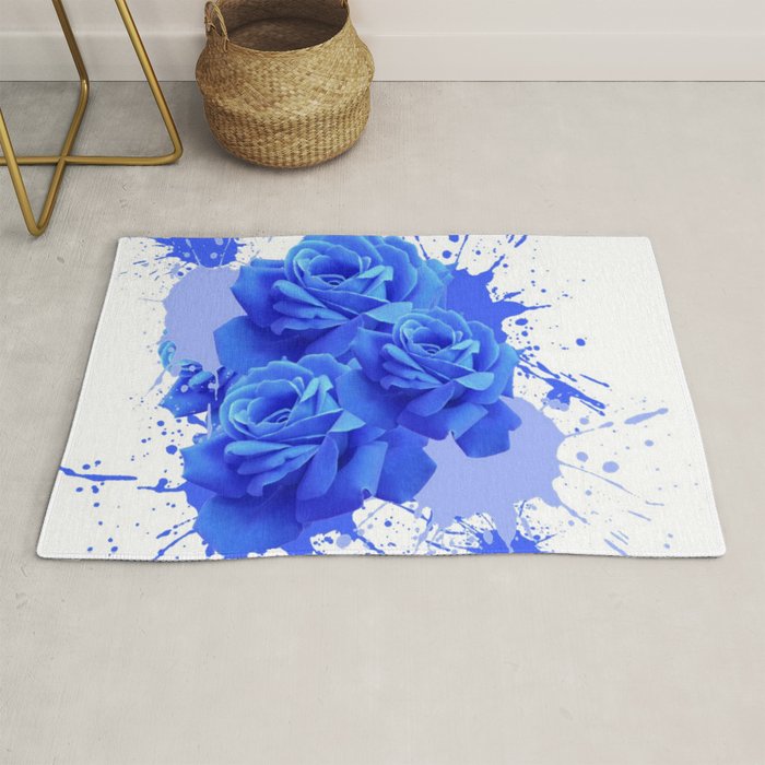 MODERN ART BLUE ROSE PATTERN WATERCOLOR SPLATTER Rug by SharlesArt ...