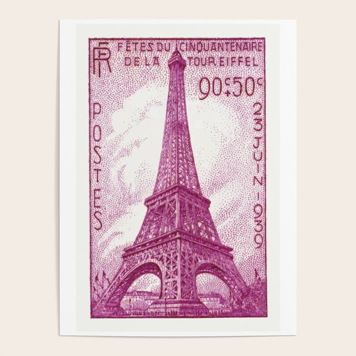 1939 FRANCE Eiffel Tower Postage Stamp Poster by retrographica | Society6
