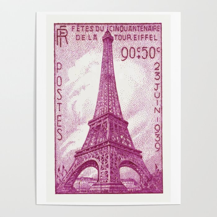 1939 FRANCE Eiffel Tower Postage Stamp Poster by retrographica | Society6