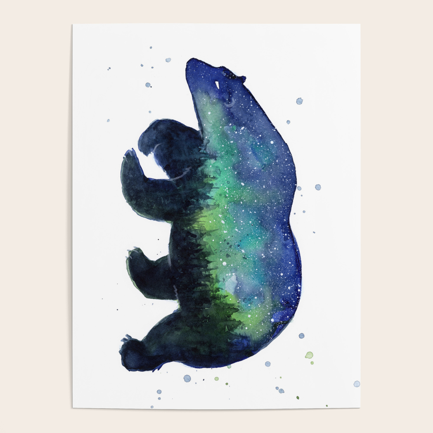 Polar bears and northern lights original watercolor painting Painting ...