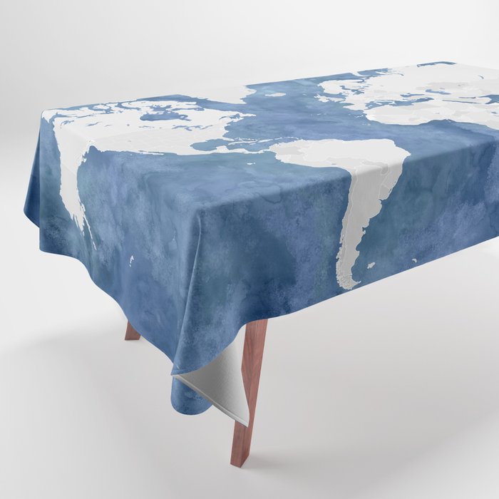 Navy blue watercolor and light grey world map with countries (outlined ...