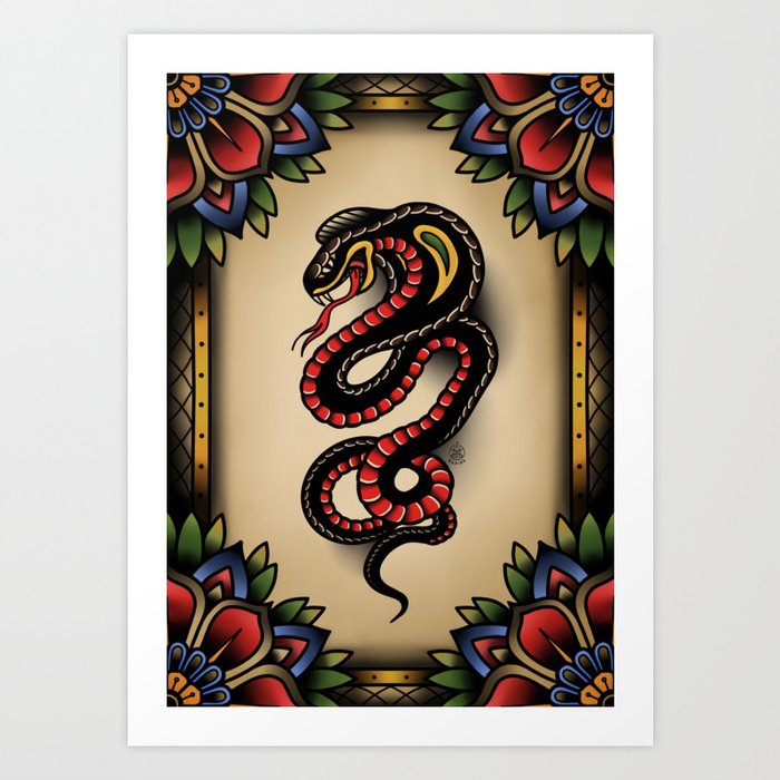 Traditional Snake Tattoo Flash