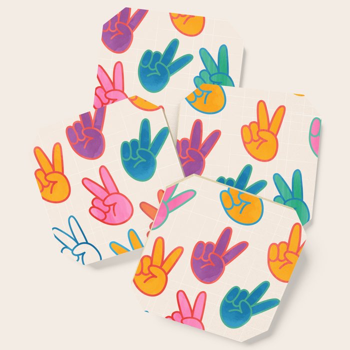 Peace And Victory Hand Sign In Rainbow Colours Pattern Coaster by ...