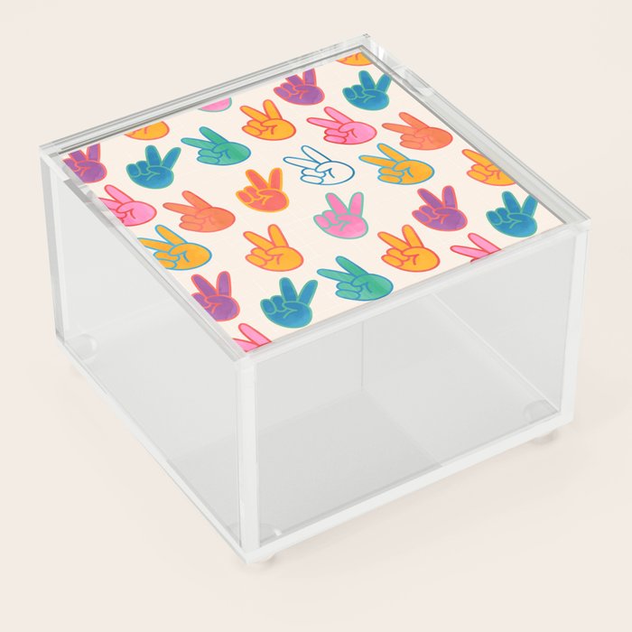 Peace And Victory Hand Sign In Rainbow Colours Pattern Acrylic Box by ...
